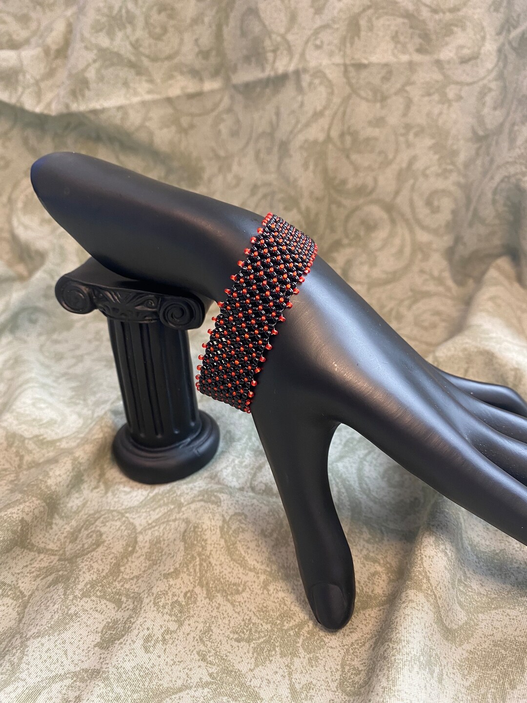 Black and Red Open Weave Beaded Bracelet - Etsy