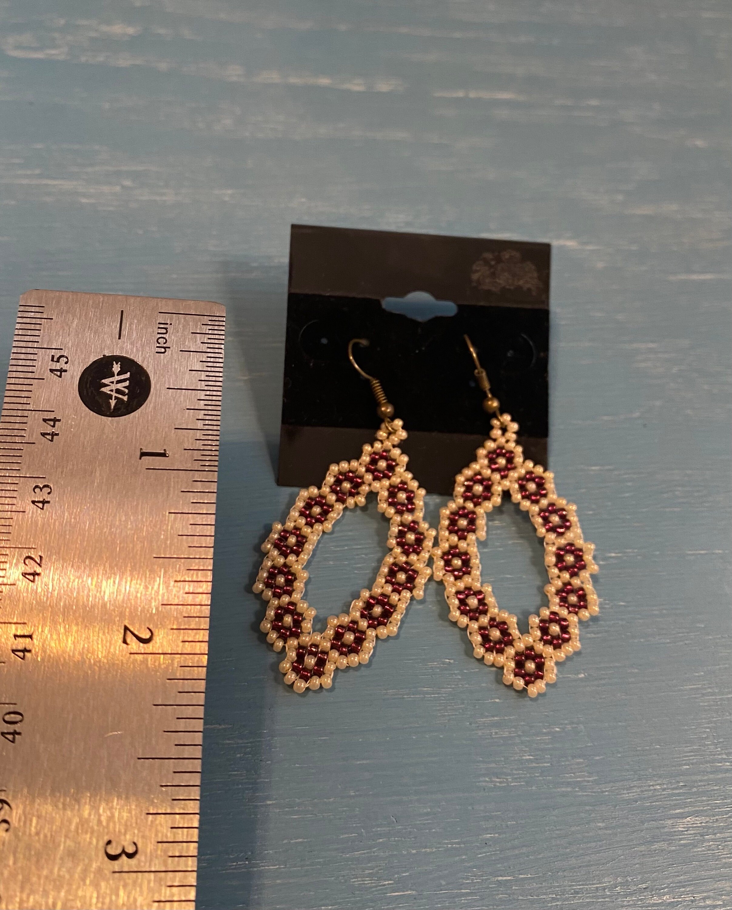 Ivory and Dark Raspberry Beaded Oval Earrings - Etsy