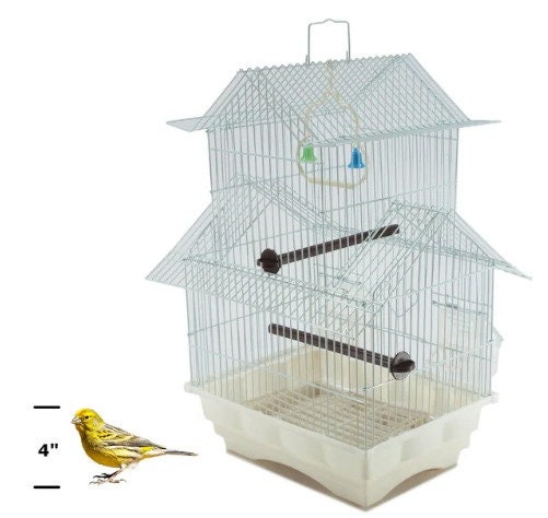 White 18-inch Medium Parakeet Wire Bird Cage for Budgie Parakeets ...