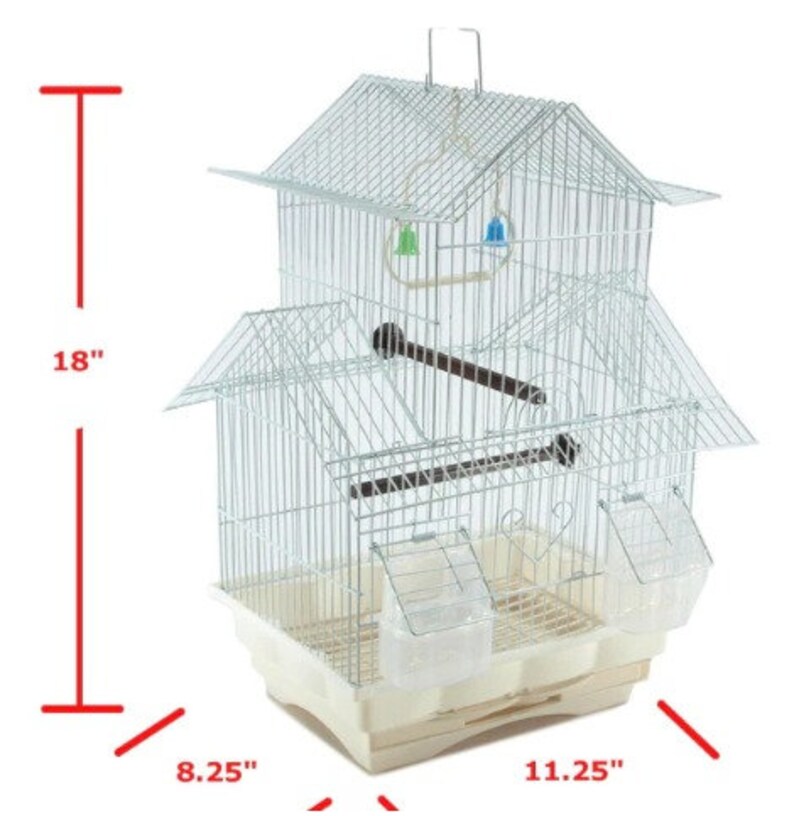 White 18-inch Medium Parakeet Wire Bird Cage for Budgie Parakeets ...
