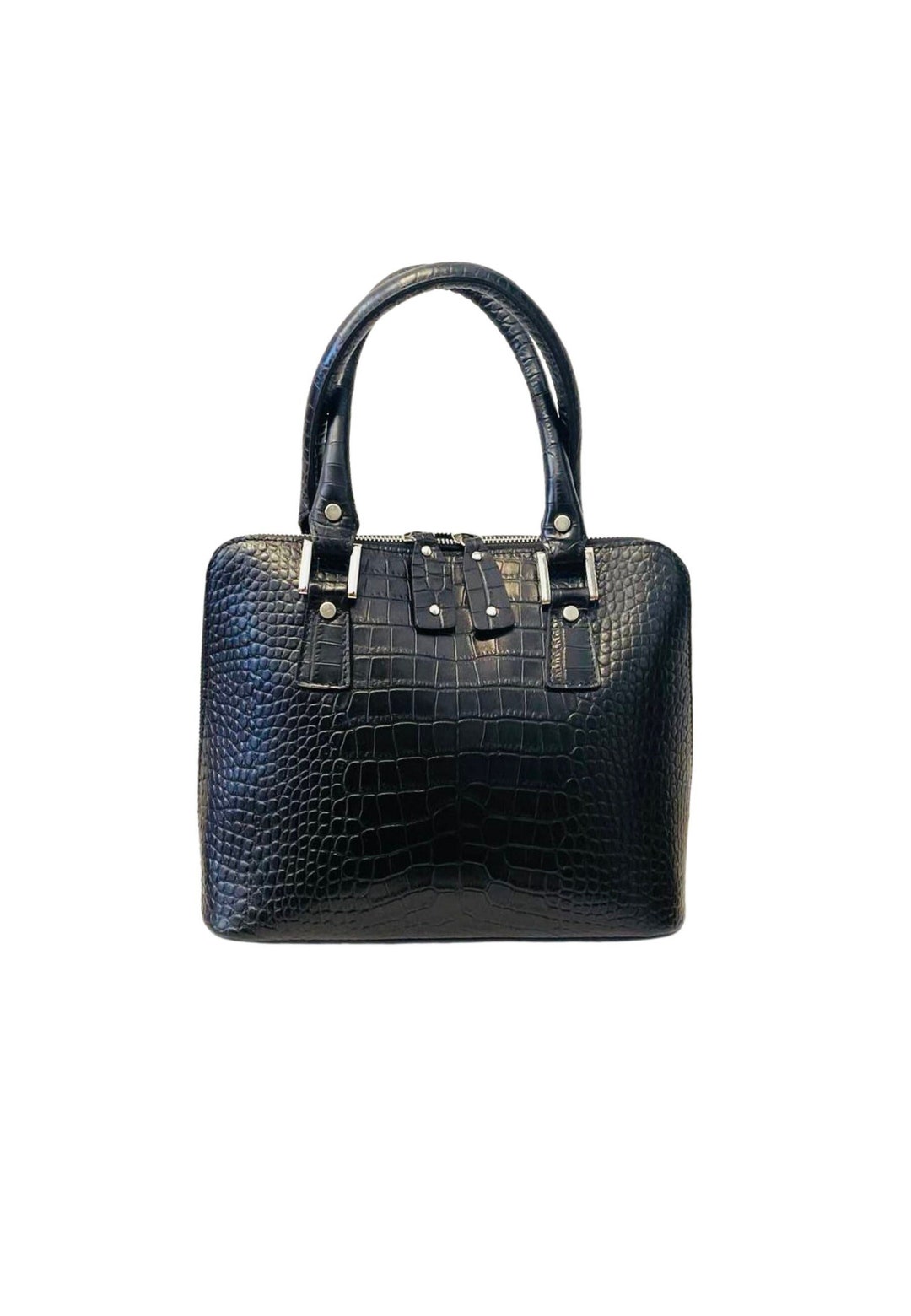 The Bugatti Mock Cocco Leather Bag Black Made in Italy, Lightweight ...