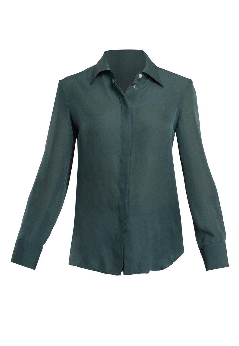Vera Dark Green Italian Soft Silk Shirt Classic, Elegant, and Versatile ...