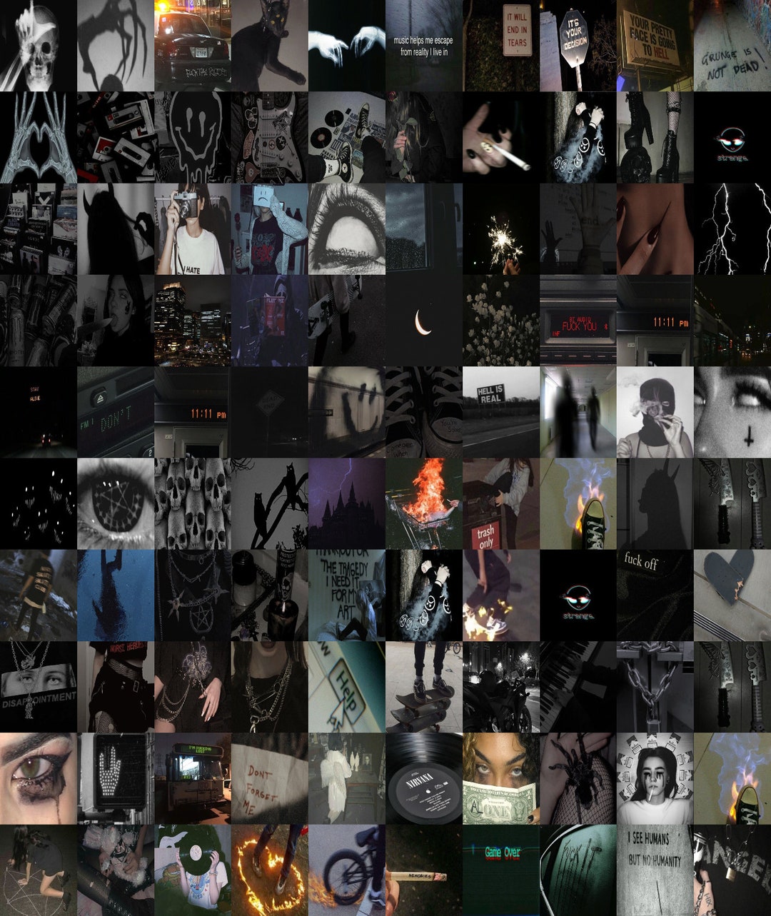 Grunge Wall Collage Kit, Black Aesthetic, Grunge Inspired Room Decor ...