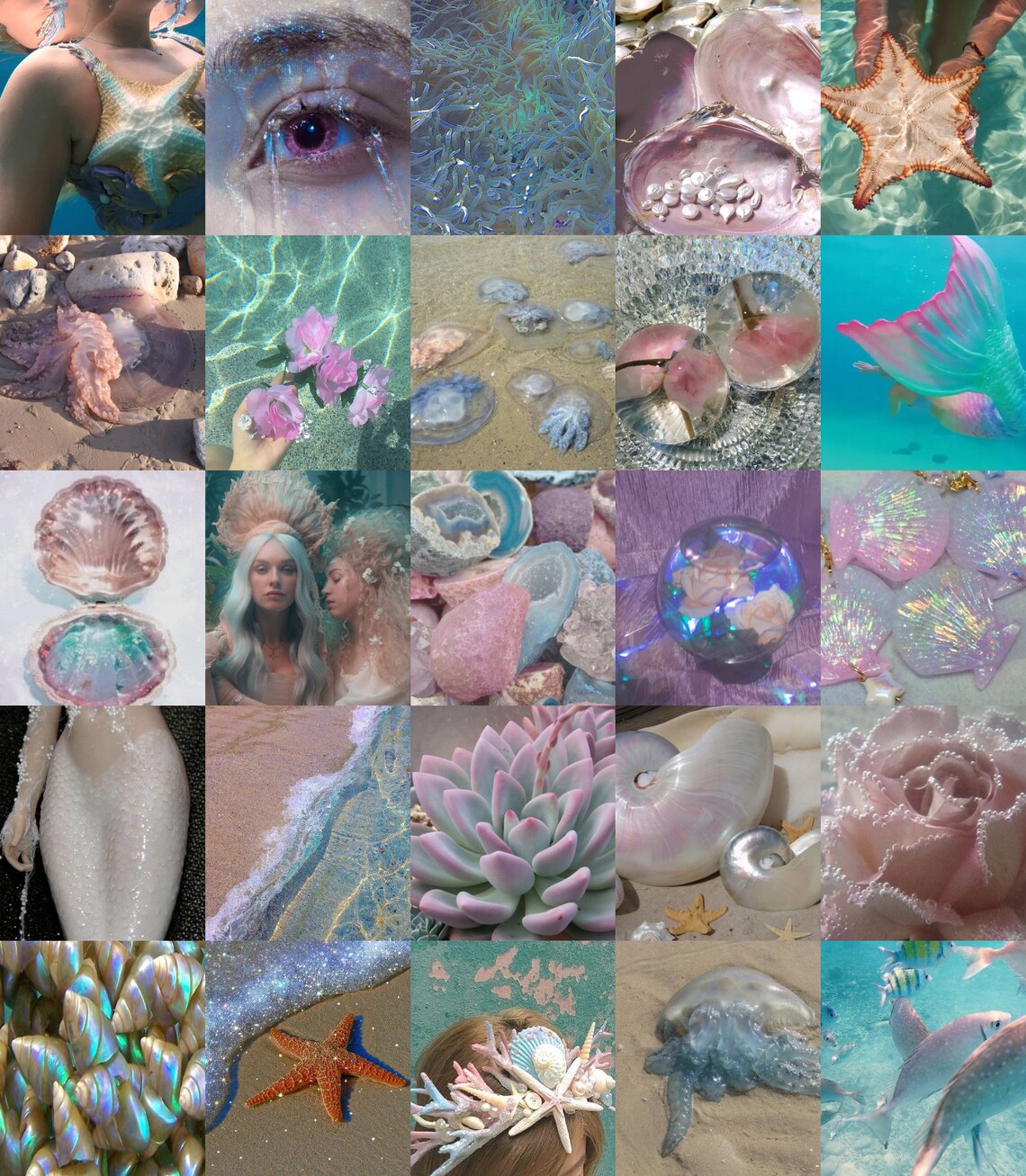 Pastel Collage Kit, Mermaid Collage Kit, Mermaid Wall Art, Kawaii ...
