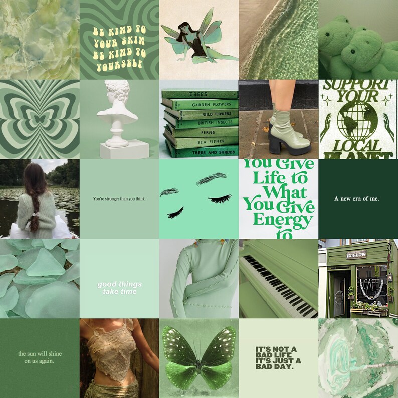Sage Green Wall Collage Kit, Mint Green Collage Kit, Green Aesthetic ...