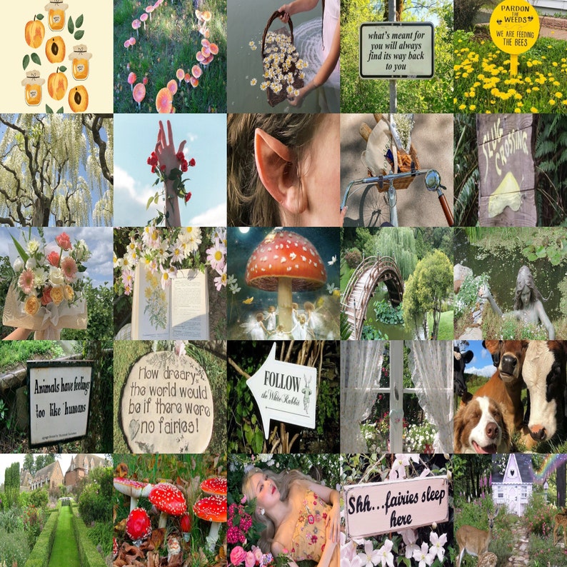 Cottage Core Wall Collage Kit Fairy Aesthetic Digital Room Etsy Canada