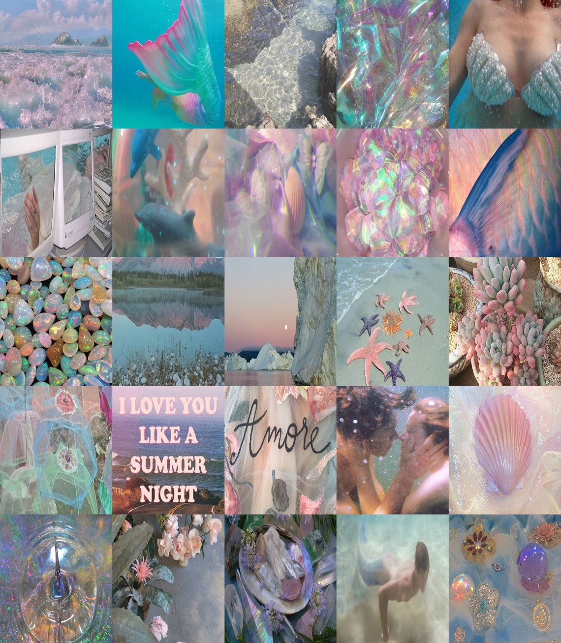 Pastel Collage Kit, Mermaid Collage Kit, Mermaid Wall Art, Kawaii ...