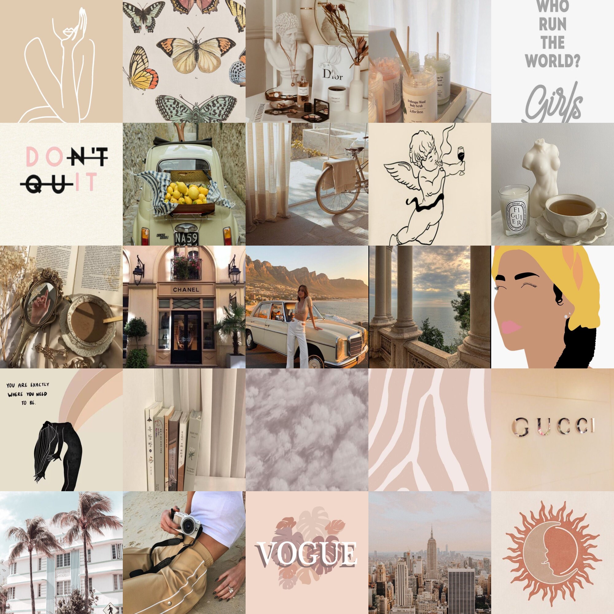 Earthy Tone Collage Kit, Boho Aesthetic Wall Collage, Trendy Photo Set ...