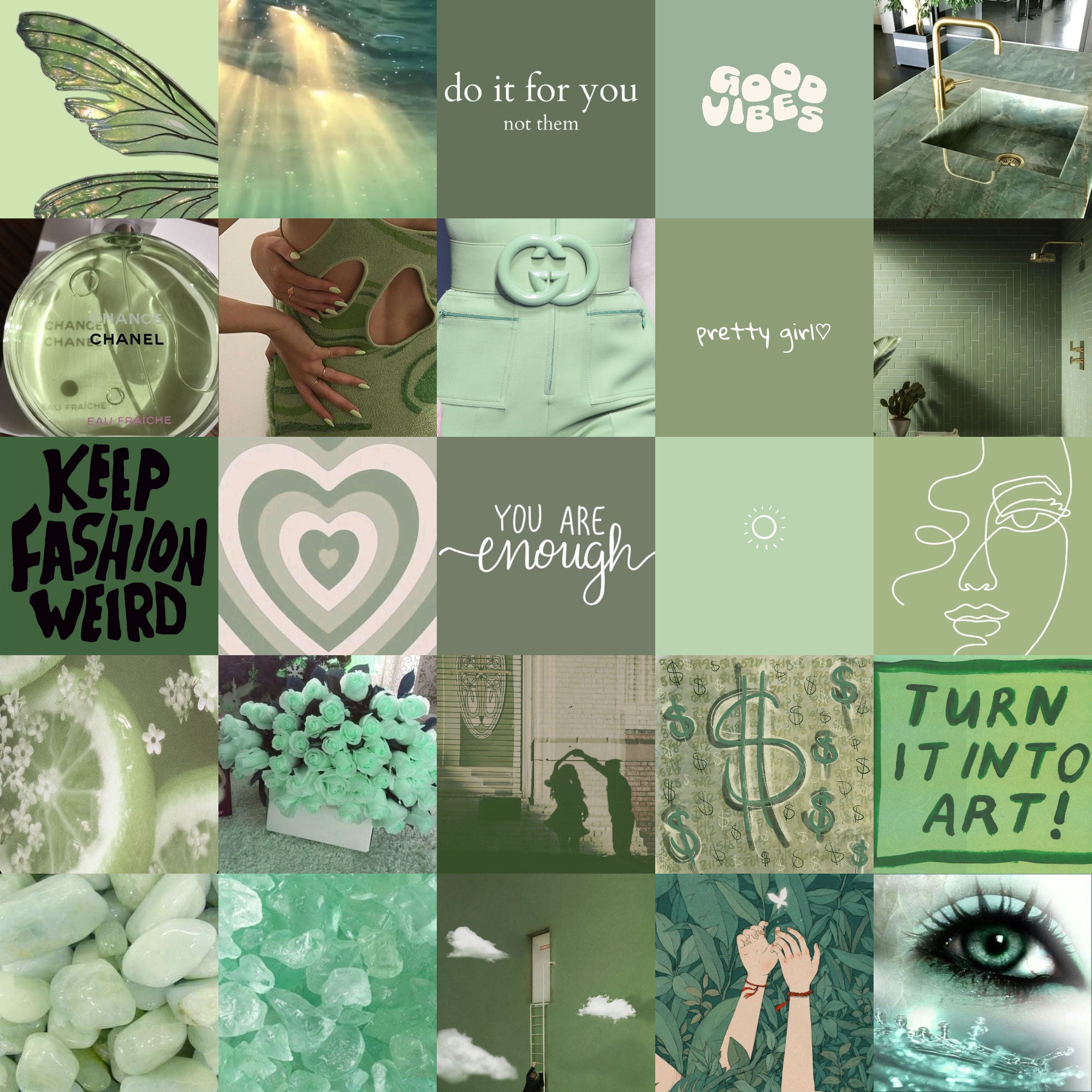 Sage Green Wall Collage Kit, Mint Green Collage Kit, Green Aesthetic ...