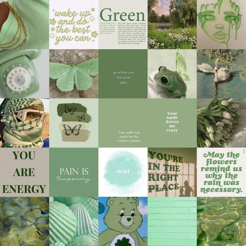 Sage Green Wall Collage Kit, Mint Green Collage Kit, Green Aesthetic ...