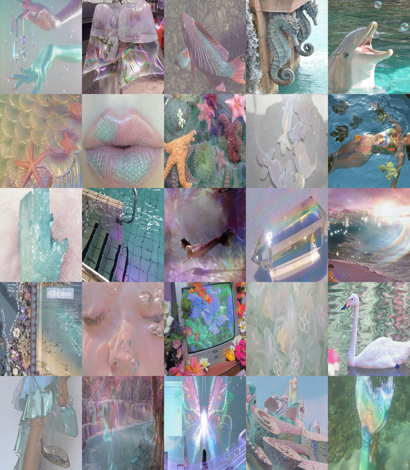 Pastel Collage Kit, Mermaid Collage Kit, Mermaid Wall Art, Kawaii ...