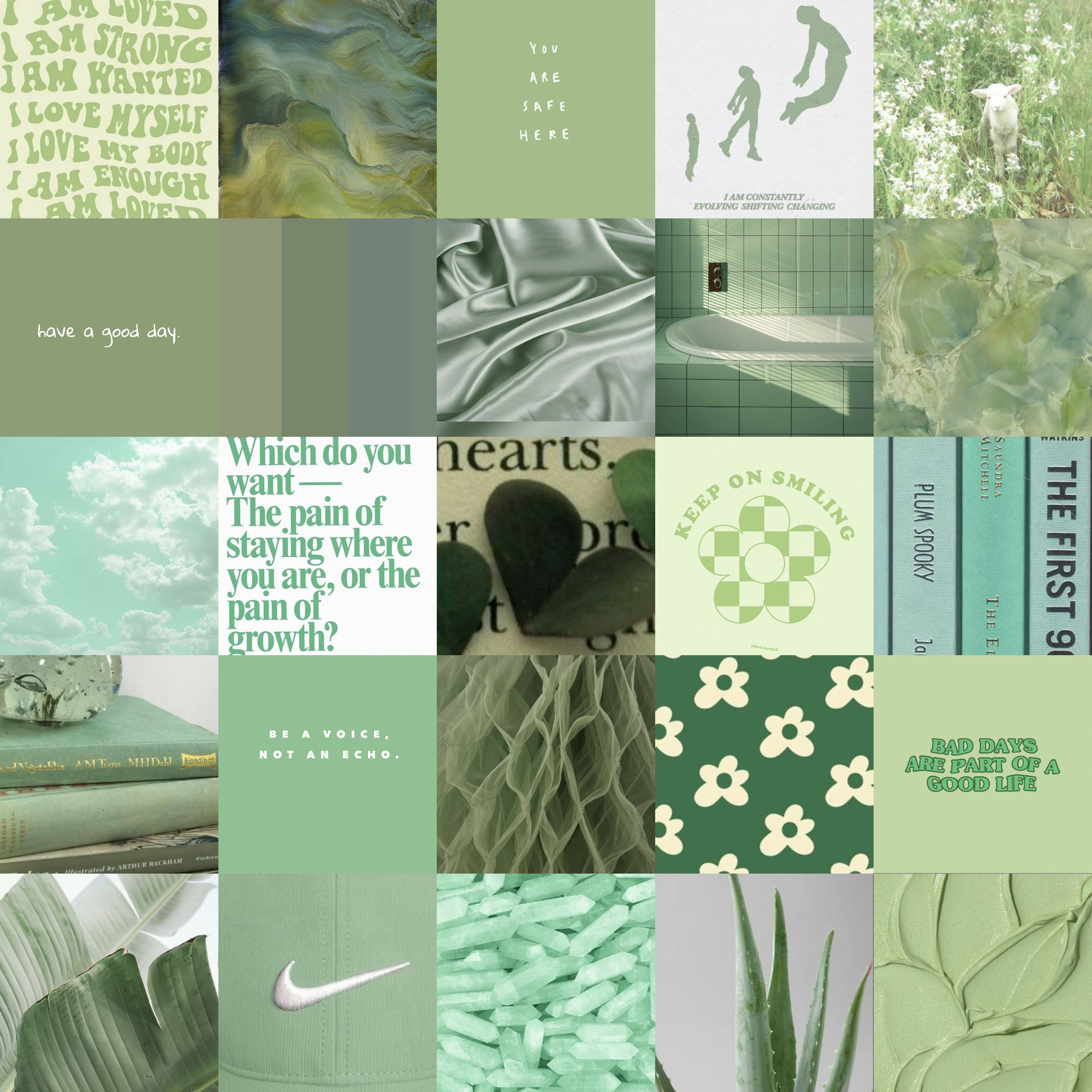 Sage Green Wall Collage Kit, Mint Green Collage Kit, Green Aesthetic ...
