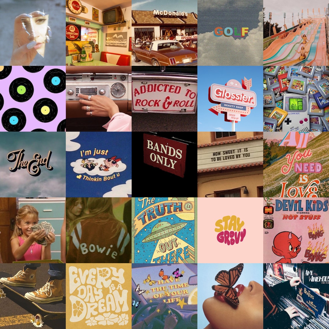 Vintage Wall Collage Kit, Retro Aesthetic , Vsco Wall Collage, 80s Room ...