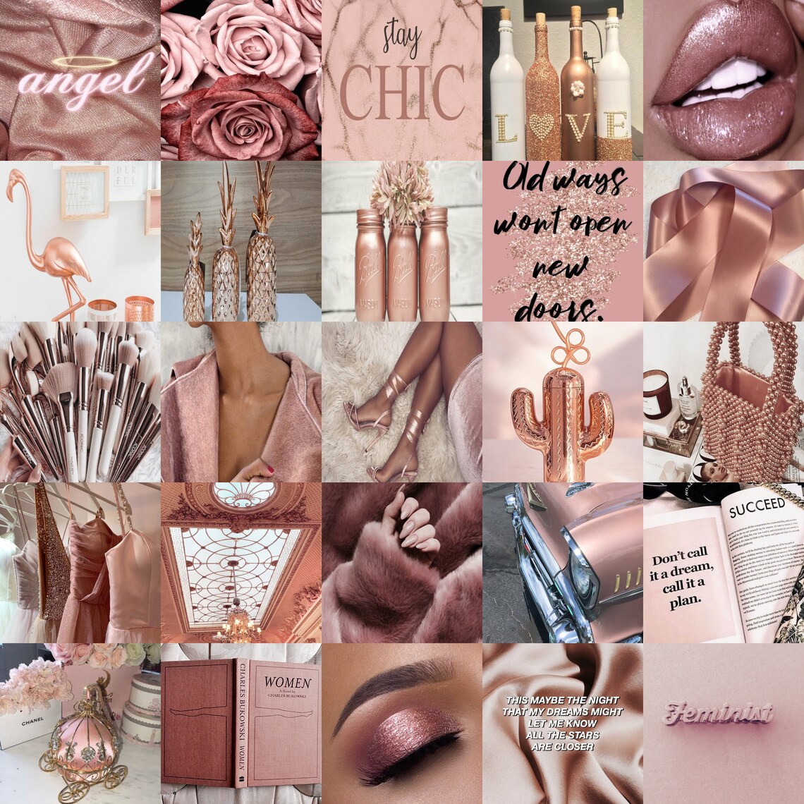 Rose Gold Aesthetic Wall Collage, Pink Wall Collage, Gold Aesthetic ...