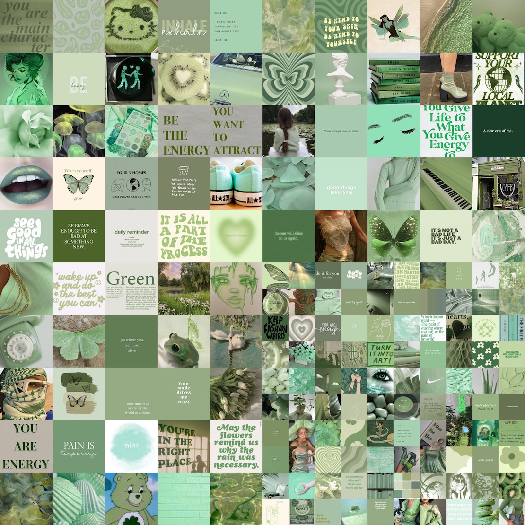 Sage Green Wall Collage Kit, Mint Green Collage Kit, Green Aesthetic ...