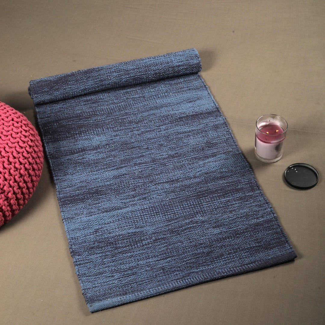 Handwoven Organic Cotton Yoga Mat: Non-slip Blue Rug (2x6 Feet) - Etsy