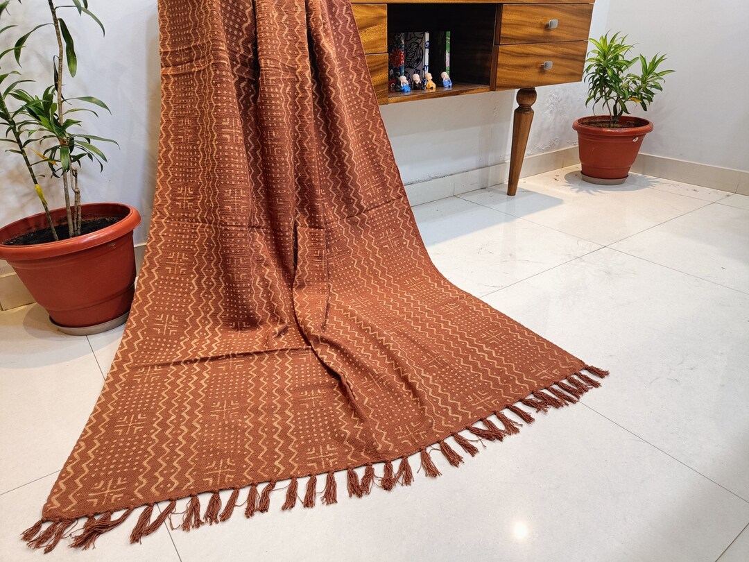 Luxurious Hand Block Print Throws Mudcloth Bed Runner With Fringes ...