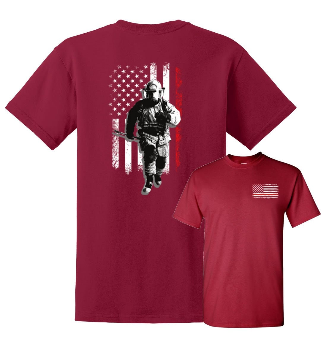 Thin Red Line T-shirt Flag Front Crest First Responder Firefighter Fire ...