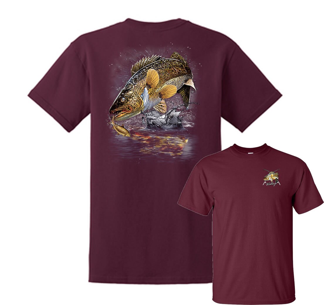 Jumping Walleye T-shirt, Walleye Chasing Lure Shirt , Fishing Tshirt ...