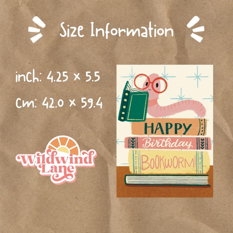 Happy Birthday Bookworm Card, Illustrated Books (blank Inside) - Etsy