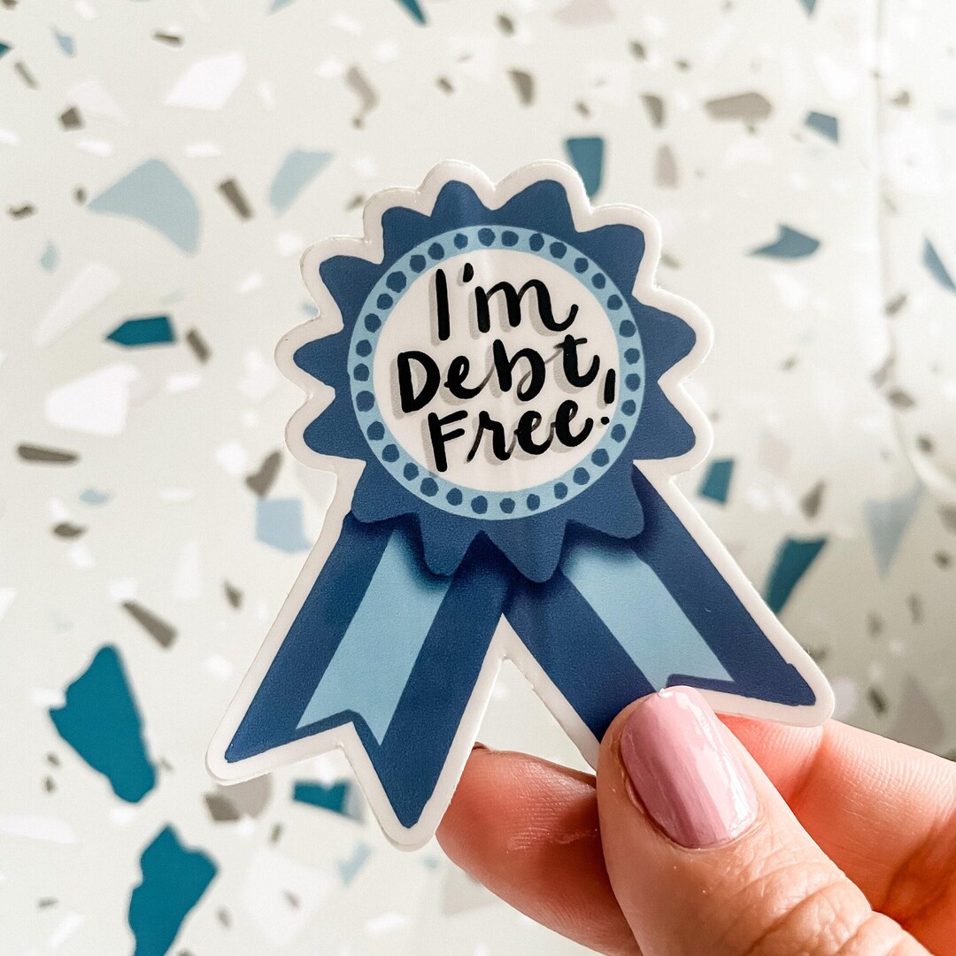Debt Free Blue Ribbon Sticker: Vinyl Celebration Decal - Etsy