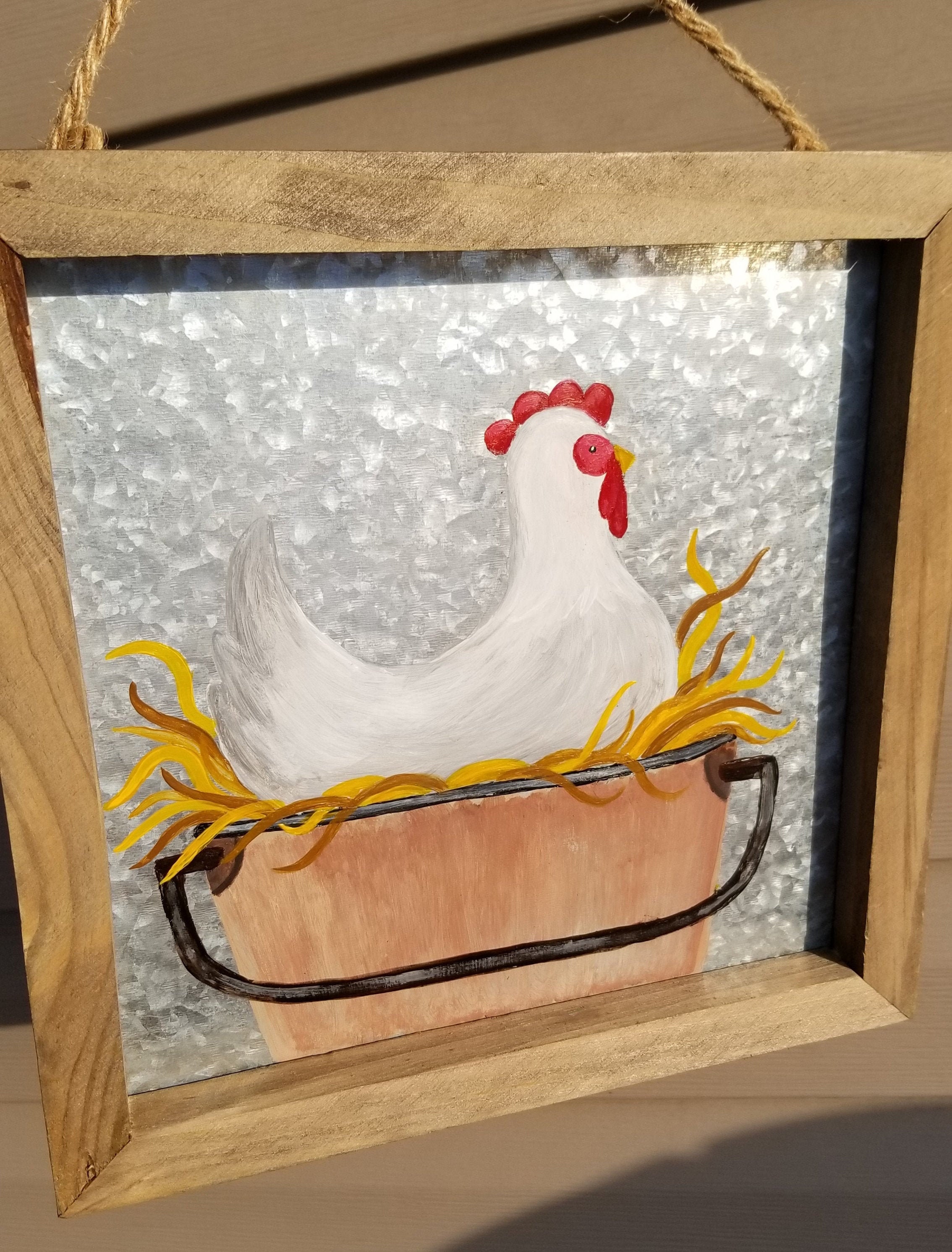 Handpainted Wall Hanging Chicken Rustic Metal Original | Etsy