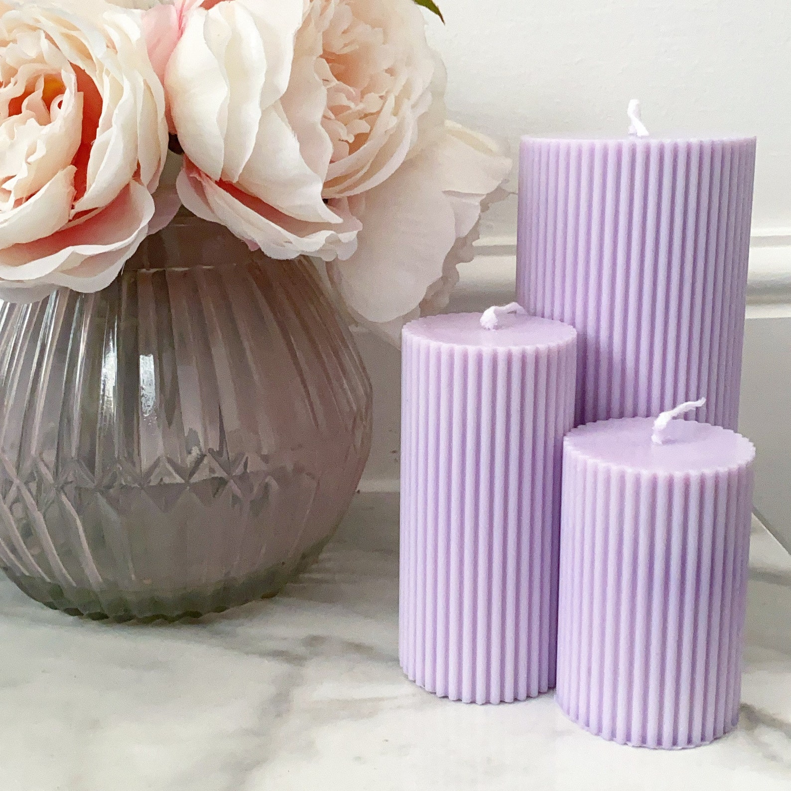 Ribbed Pillar Candle Set - Etsy