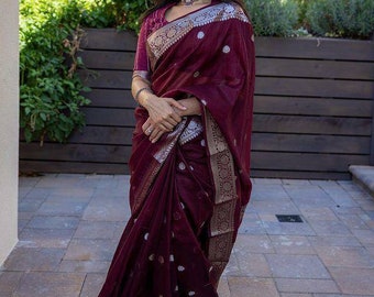 Wine Color Party Saree - Etsy