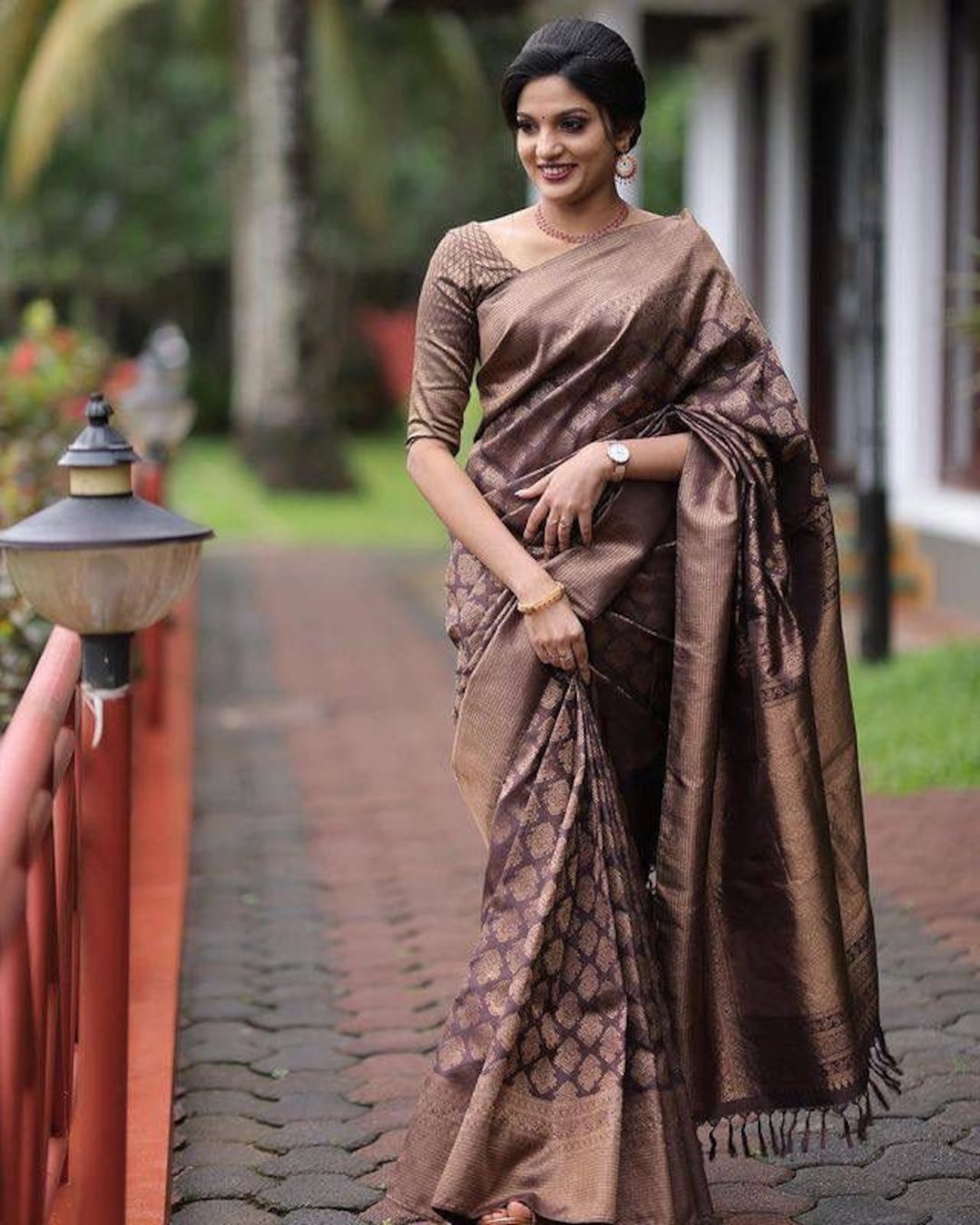 Dark Brown Color Soft Silk Saree Indian Wedding Silk Saree - Etsy