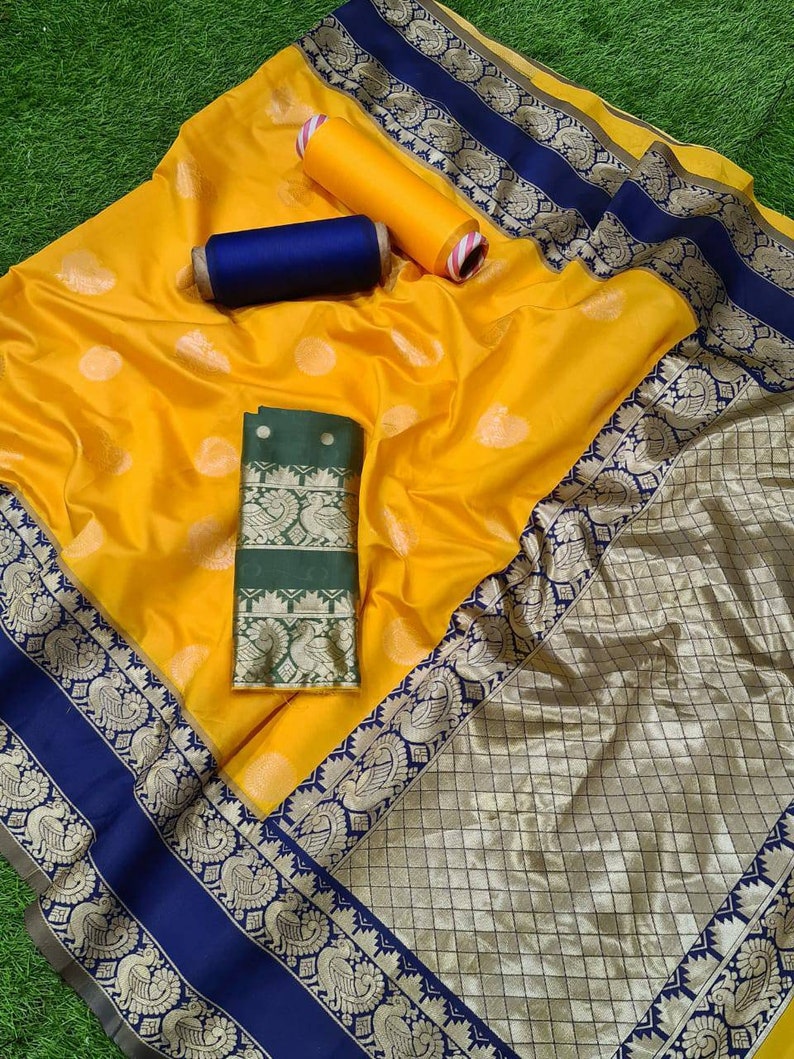 Indian Kanchipuram Soft Silk Weaving Work Saree With | Etsy