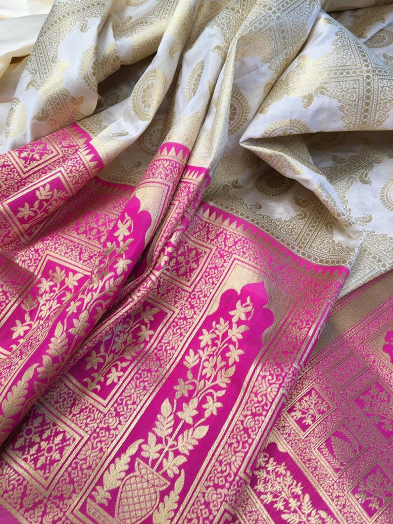 Off White Traditional Kanchipuram Soft Silk Weaving Work Saree - Etsy