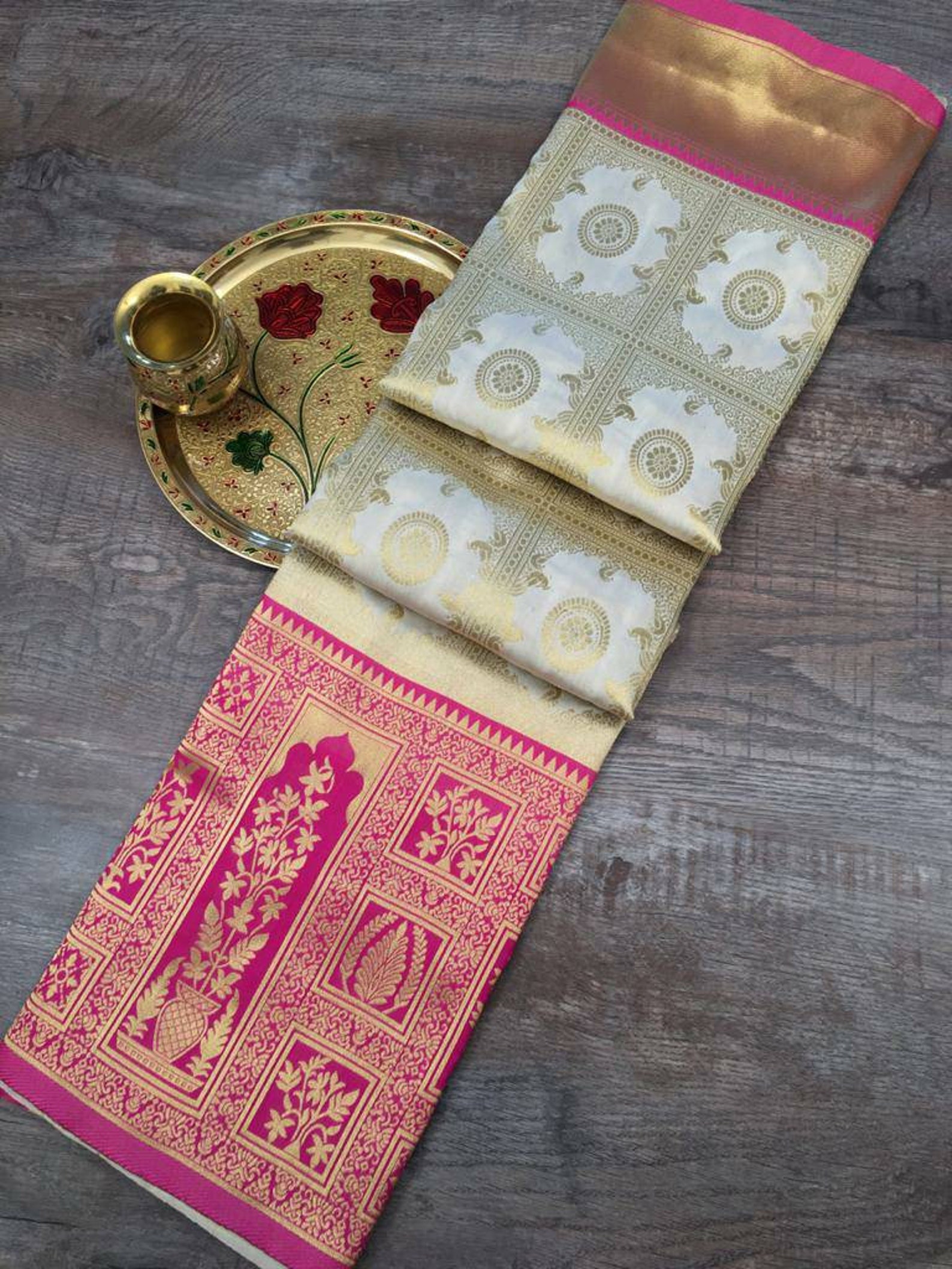 Off White Traditional Kanchipuram Soft Silk Weaving Work Saree | Etsy