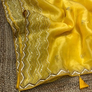 Yellow Color Organza Saree With Zardosi Hanwork - Etsy