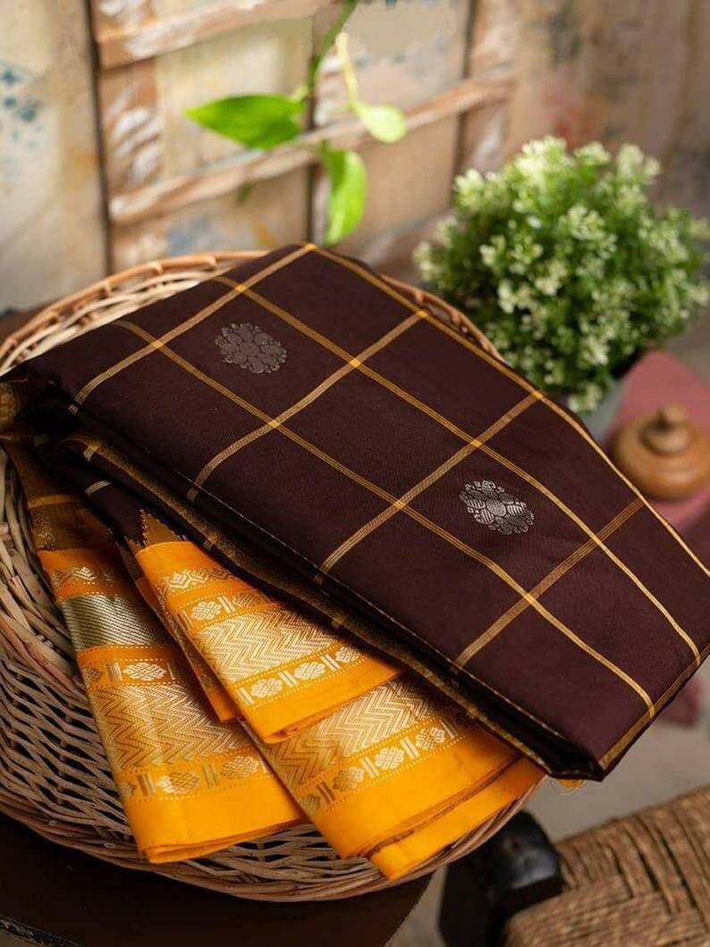Traditional Kanchipuram Soft Silk Weaving Work Saree With - Etsy India