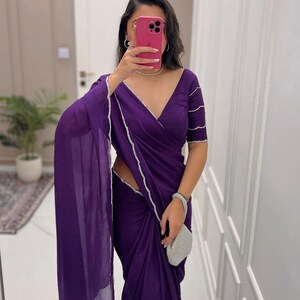 Pre-stitched Saree-ready to Wear Saree-bridesmaid Georgette Sequence ...
