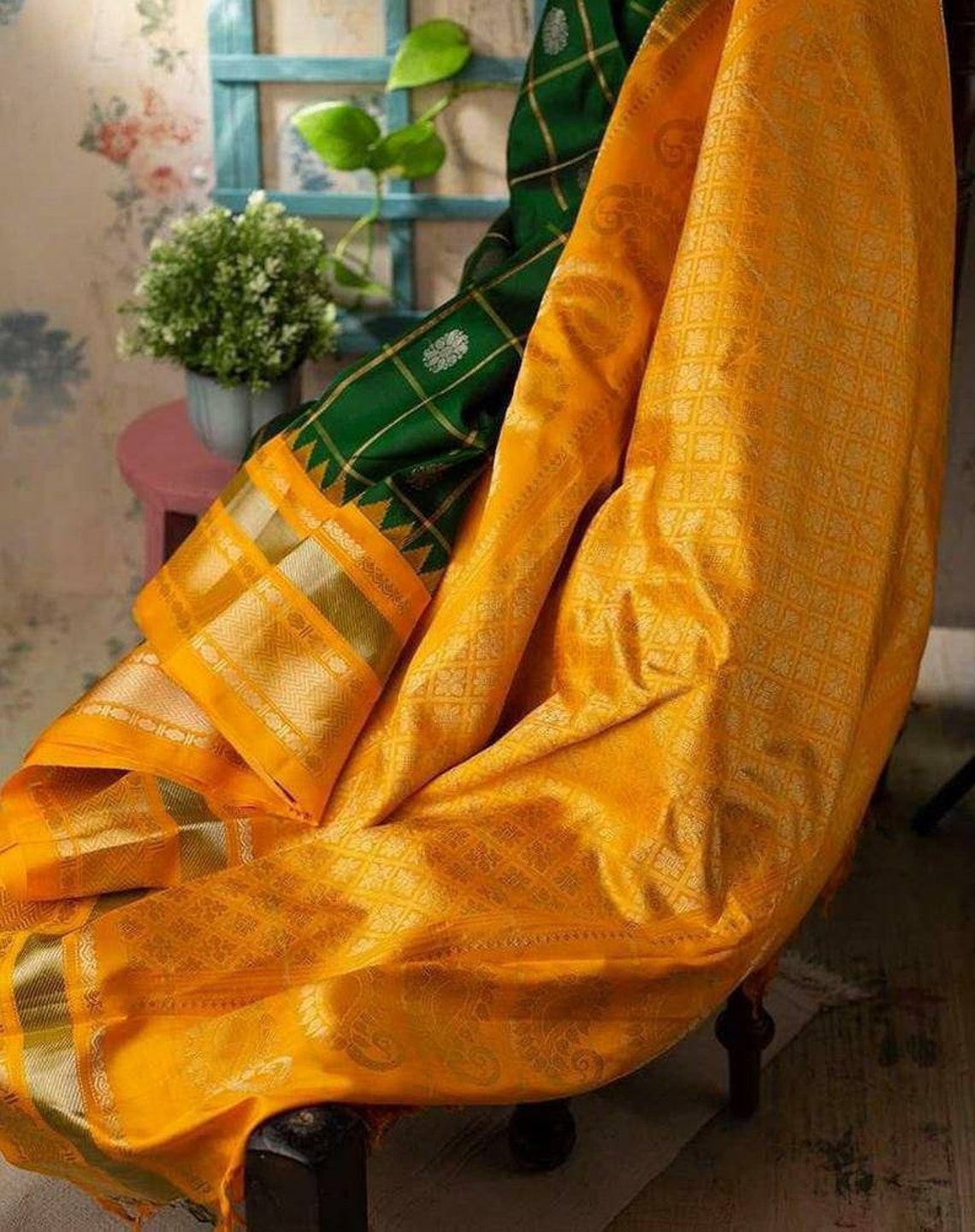 Traditional Kanchipuram Soft Silk Weaving Work Saree With - Etsy India