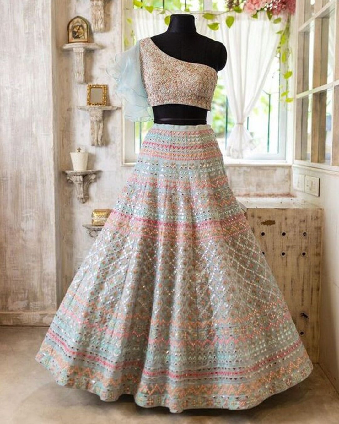 Bridal Lehenga Choli With Intricate Embroidery and Long Trail for a ...