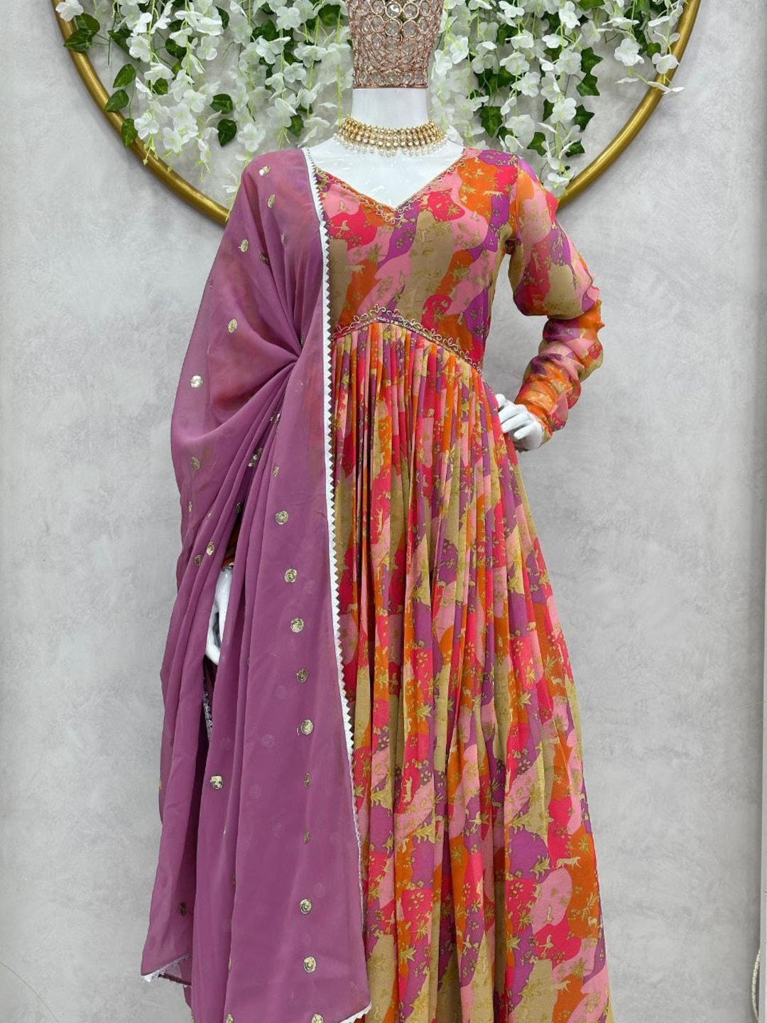 Alia Cut Kurti With Muslin Fabric & Floral Digital With Afghani Pants ...