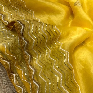 Yellow Color Organza Saree With Zardosi Hanwork - Etsy