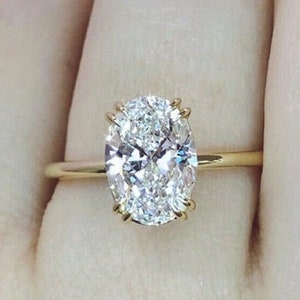 Solitaire Engagement Ring, Oval Moissanite Ring, 14K Yellow Gold Double ...