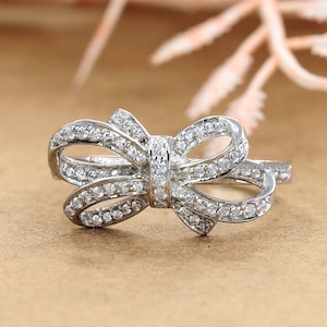 Ribbon Bow Ring, Diamond Bow Cocktail Rings, Designer Party Wear Ring ...
