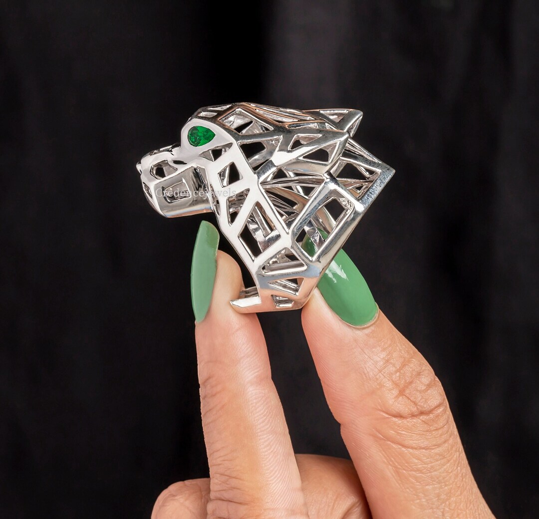 Panther Head Animal Inspire Ring, Emerald Panther Ring, Panther ...