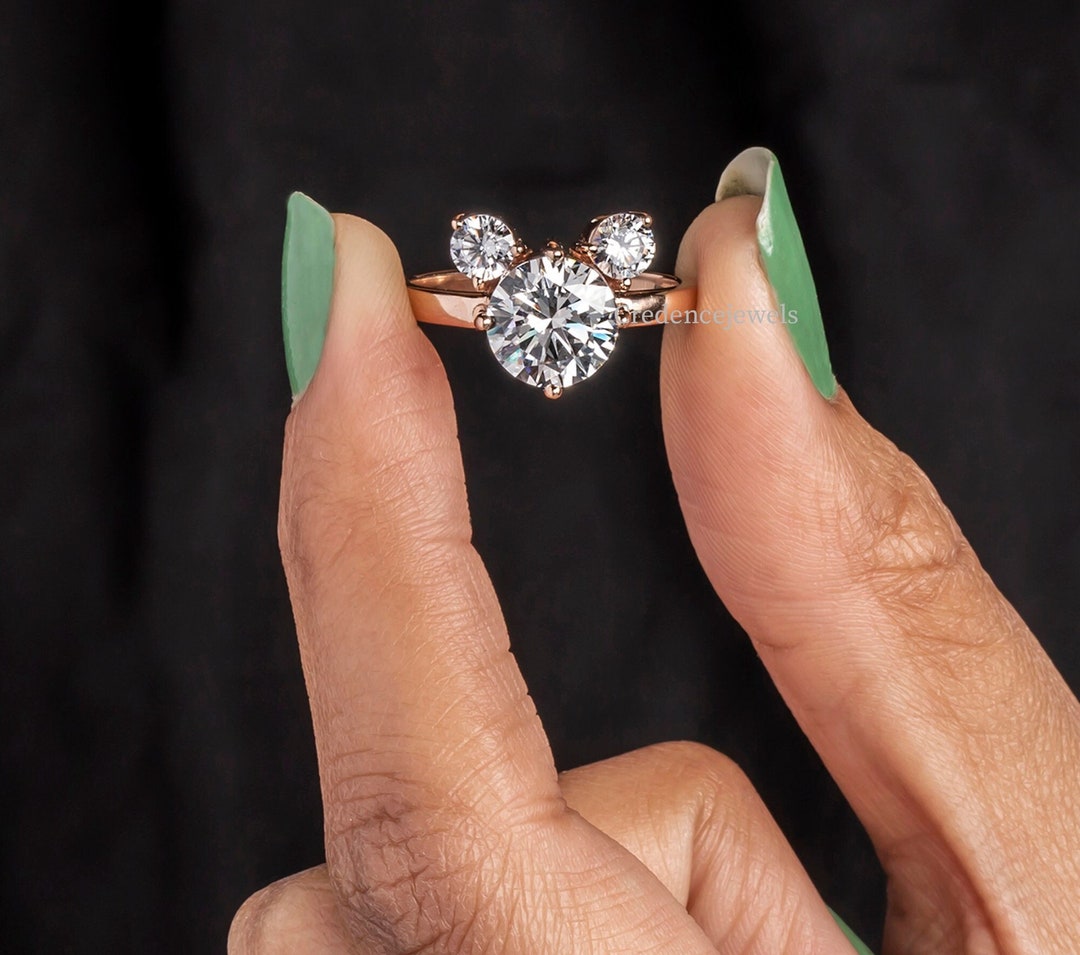 Mouse Engagement Ring, Mickey Ring, Three Stone Moissanite Ring, Mickey ...