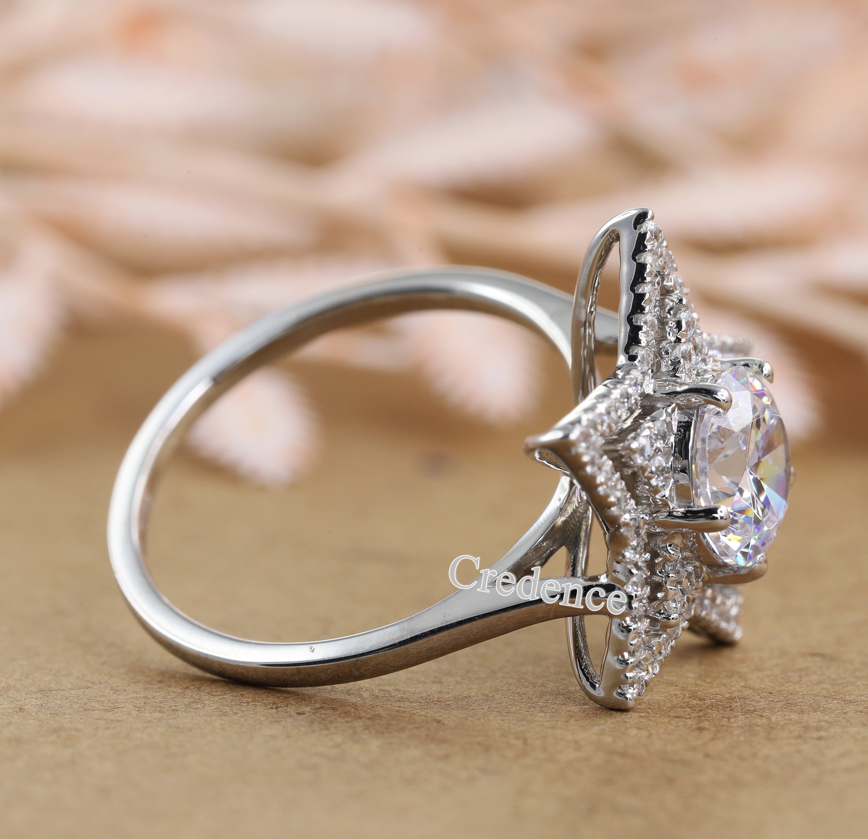 Star Shape Halo Diamond Ring Engagement Wedding Unique Ring - Etsy