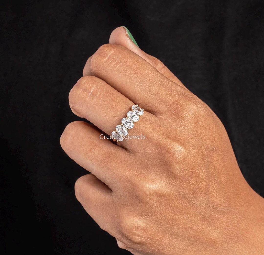 2.50TCW 5 Stone Oval Moissanite Anniversary Band, Solid Gold Five Stone ...