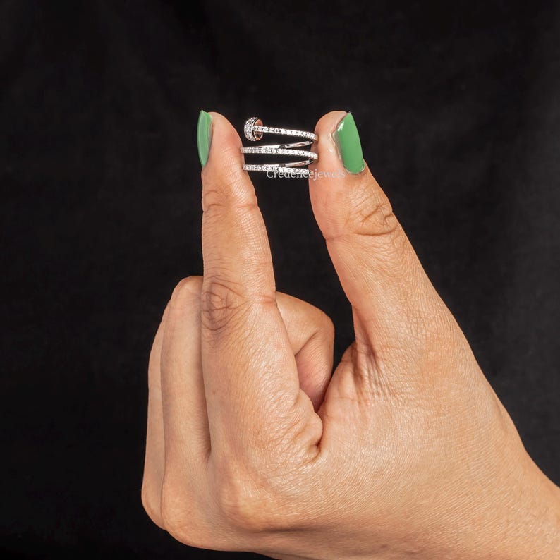 Spiral Wrap Around Diamond Ring, Open Wrap Spiral Nail Ring, Full ...