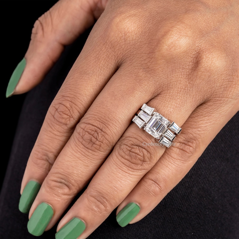 Trio Bridal Ring Set Engagement Ring Three Stone Bridal Ring - Etsy