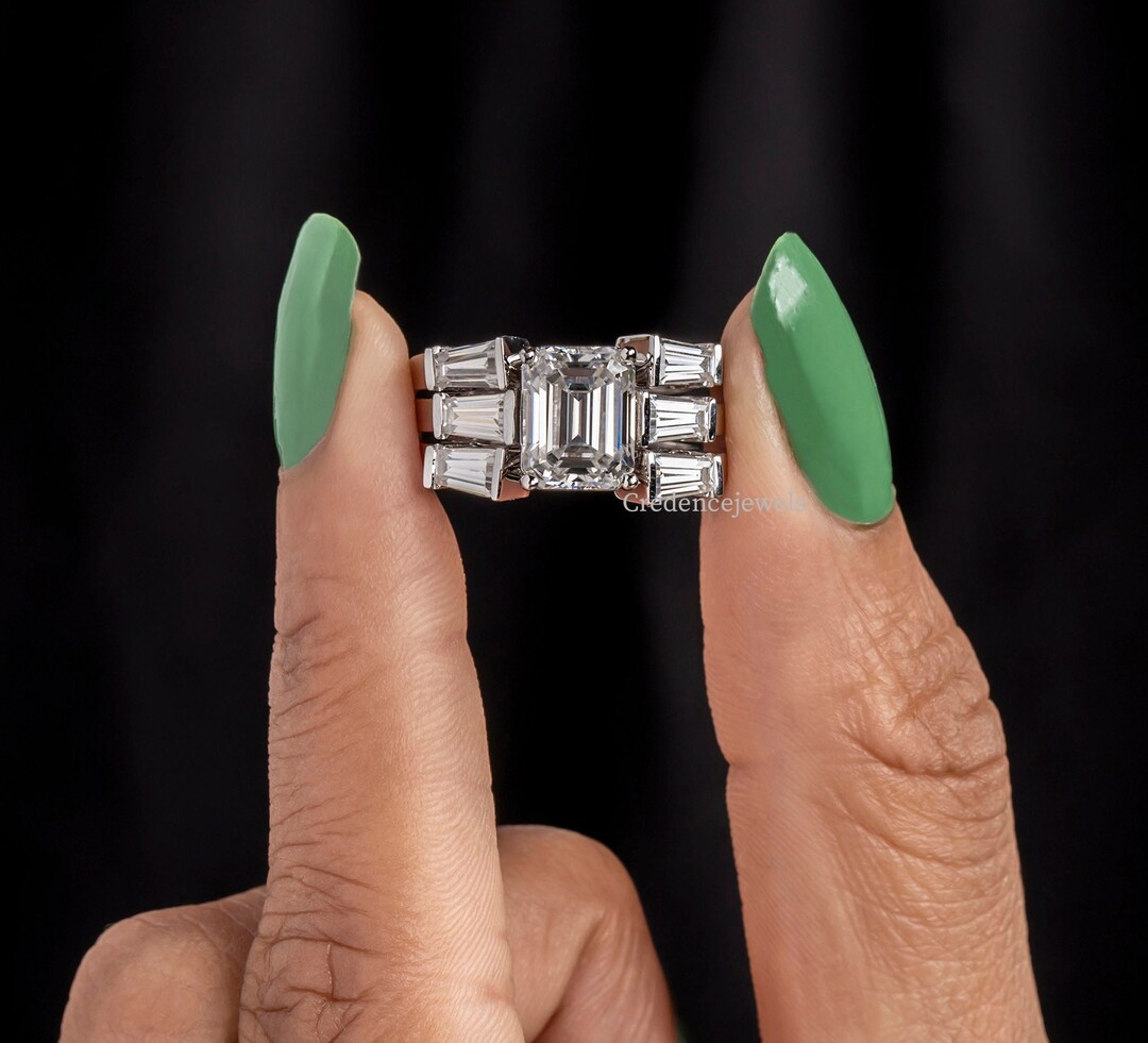 Trio Bridal Ring Set, Engagement Ring, Three Stone Bridal Ring Set ...