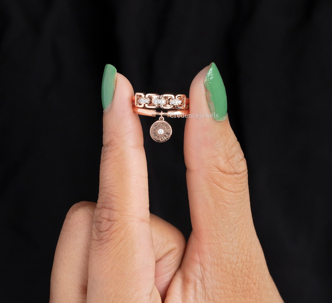 Bridal Ring Set, Link Chain Moissanite Ring, Round Moissanite Ring Set, Open Link Ring ...