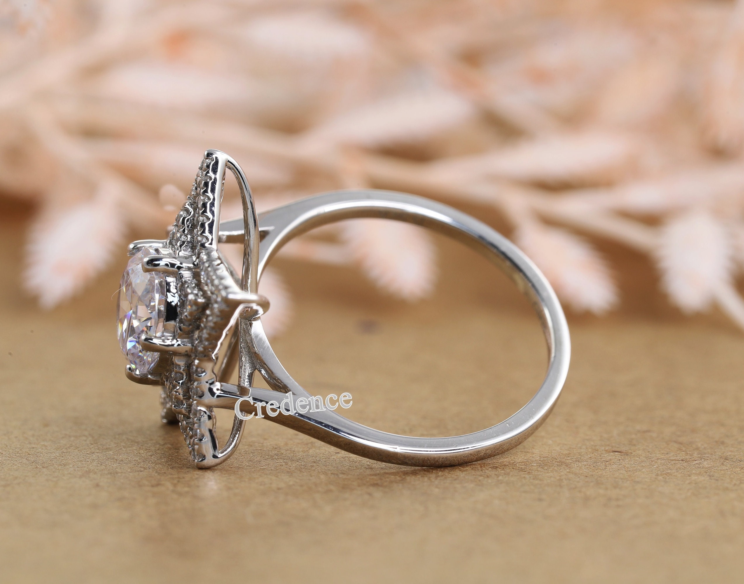 Star Shape Halo Diamond Ring Engagement Wedding Unique Ring - Etsy